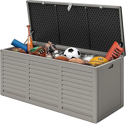 JYLP 130 Gallon Lockable Resin Outdoor Storage Box, Waterproof Weather ...