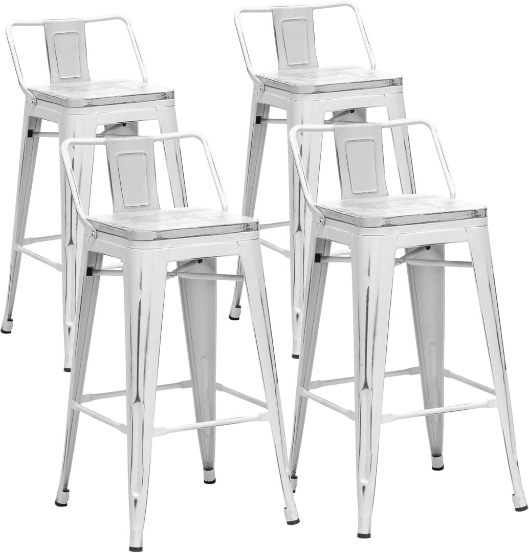 JYLP 26 Inch Low Back Bar Stool Industrial Metal Barstools Set of 4 ...