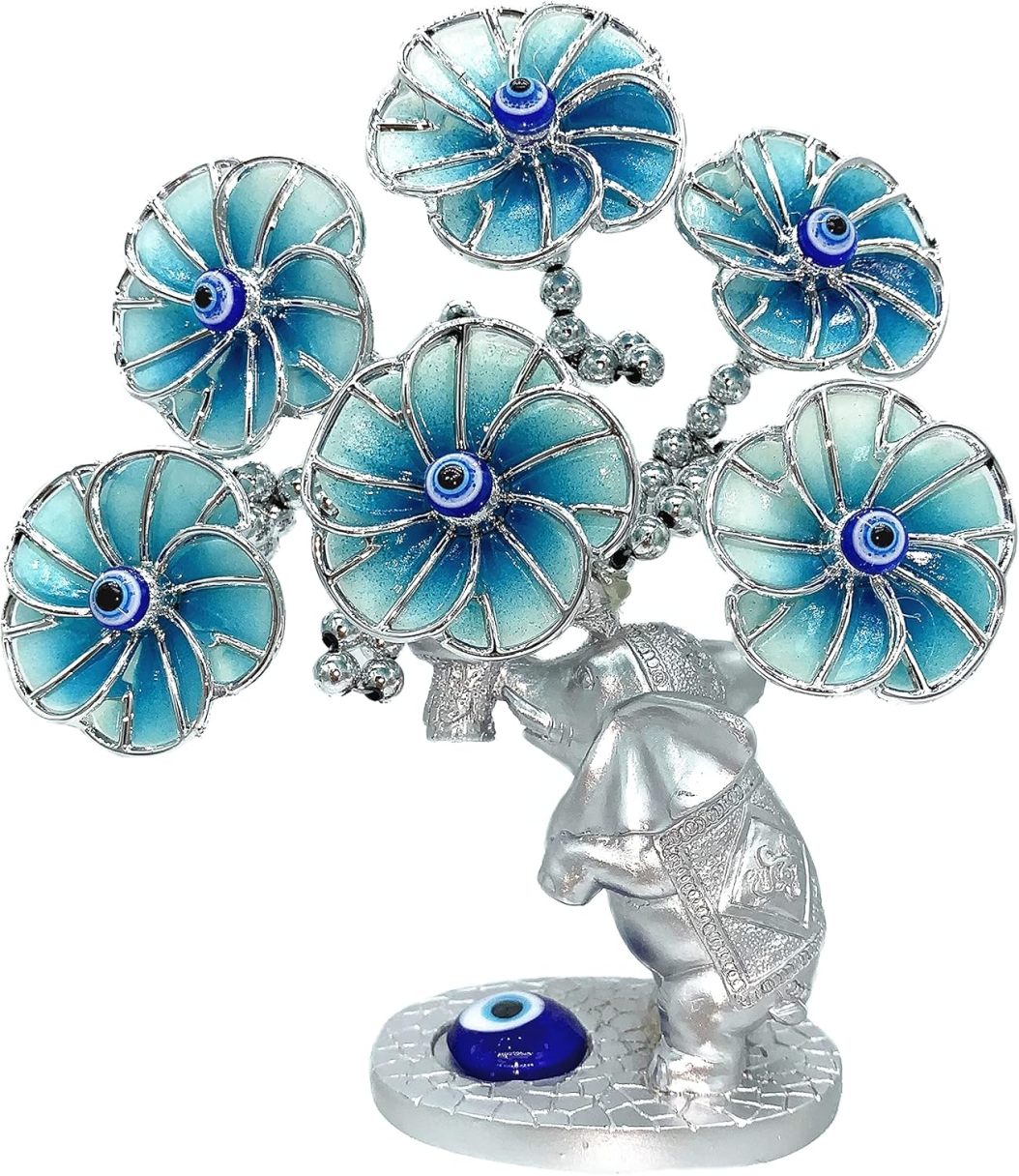 JYLP Mini Turkish Nazar Blue Evil Eye Tree with Lucky Elephant Design ...