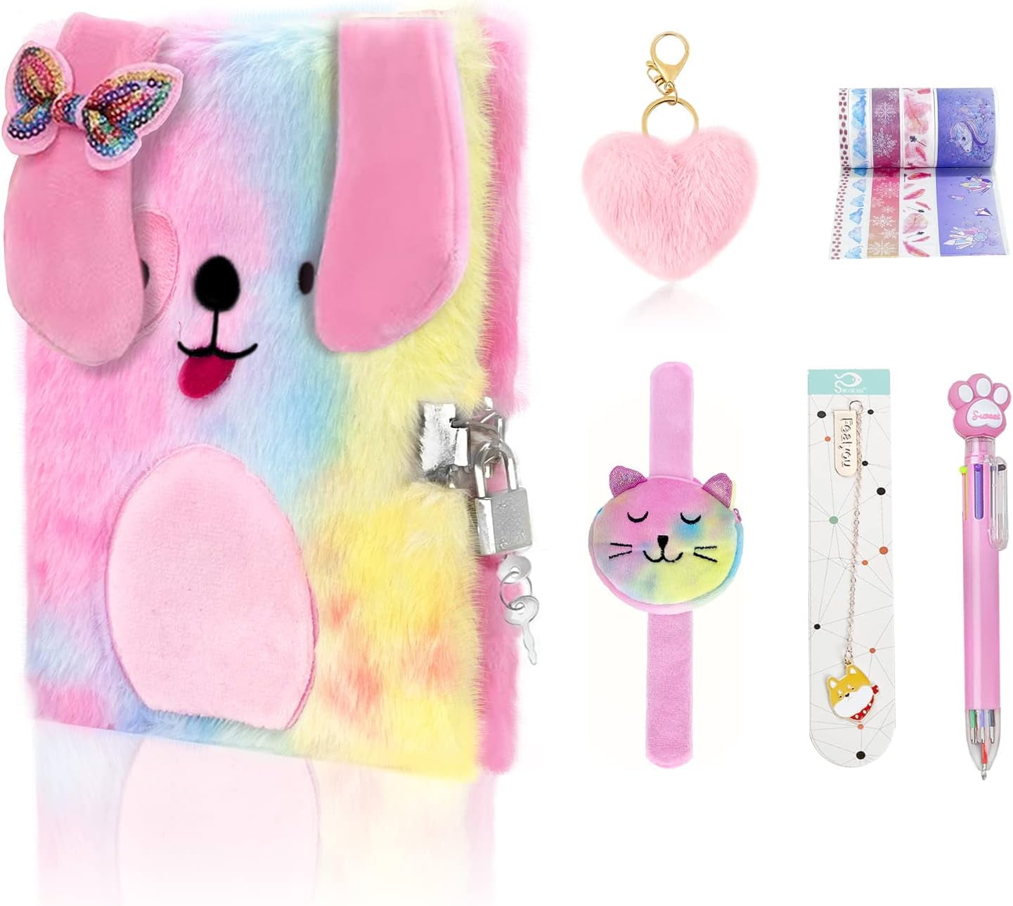 JYPS Dog Diary with Lock and Keys,Tie-dye Fuzzy Journal with 160 Lined ...