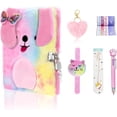 JYPS Dog Diary with Lock and Keys, Fuzzy Tie-dye Puppy Notebook, 160 ...