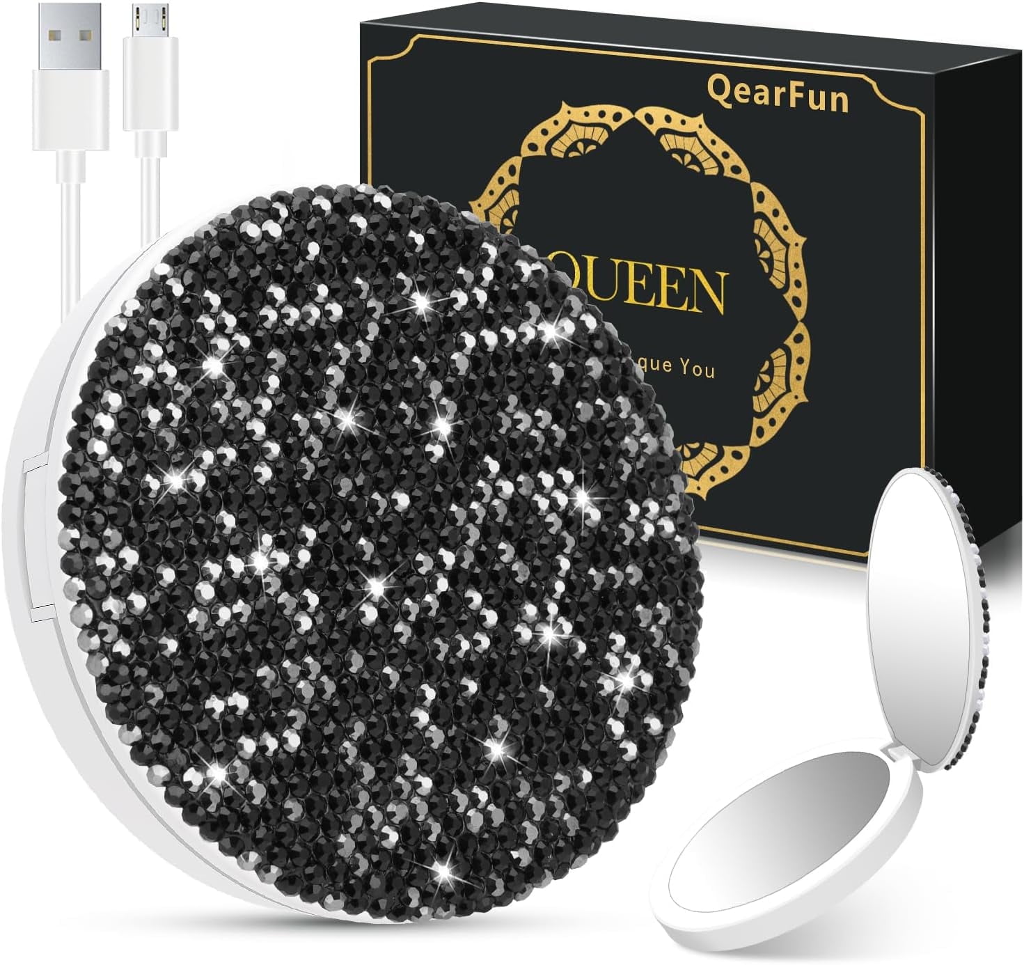 JYPS Luxurious Rhinestone LED Lighted Compact Mirror,Bling Portable ...