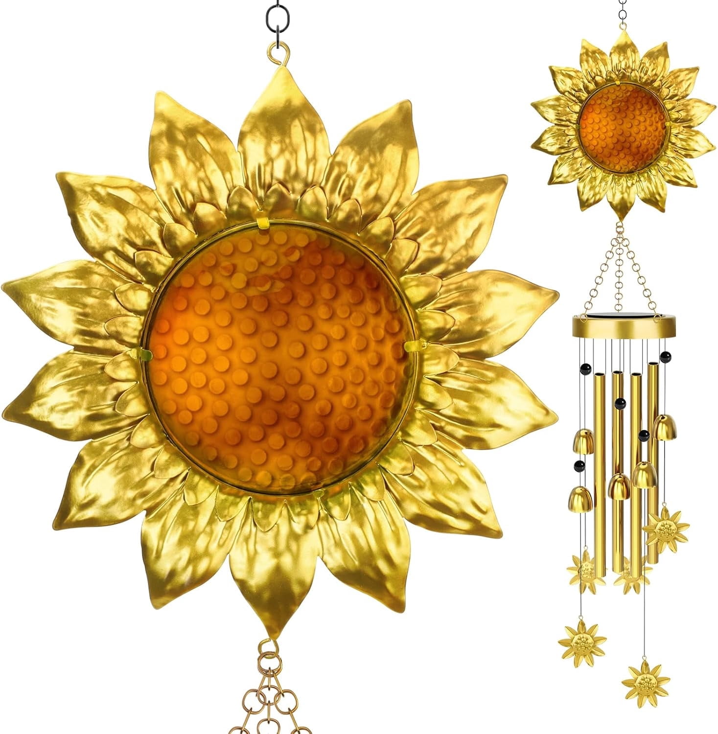 JYPS Sunflower Solar Wind Chimes for Outside, Waterproof Metal and ...