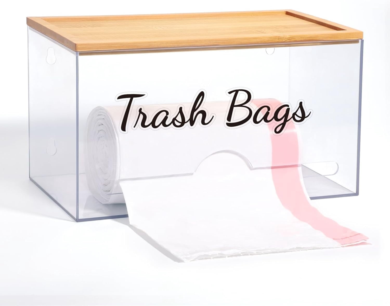 JYPS Trash Bag Holder Dispenser Organizer with Bamboo Lid, Wall Mounted ...