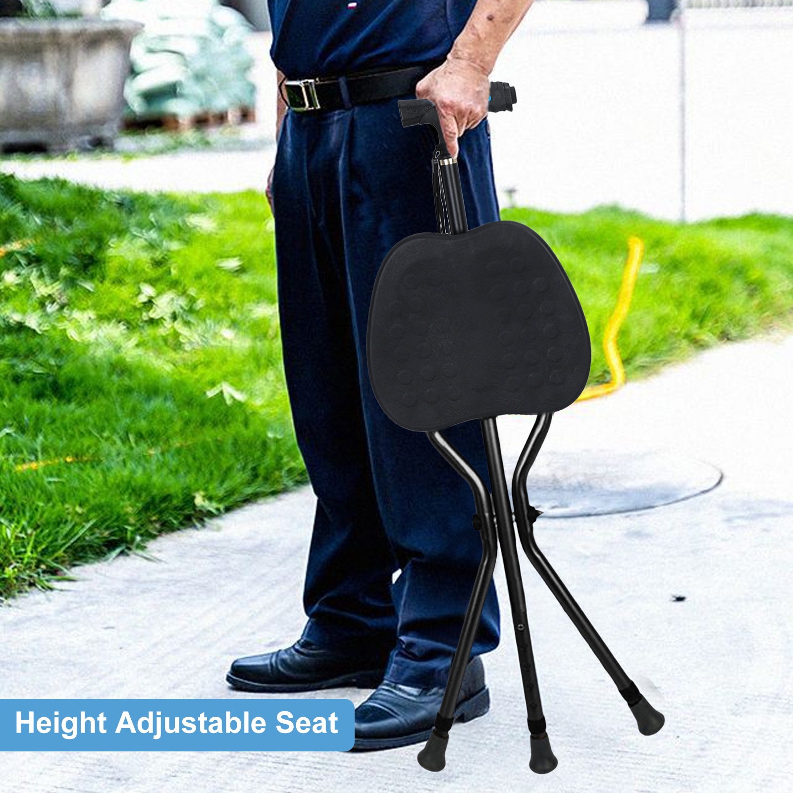 JYS 2-in-1 Crutch with Seat, Height Adjustable Seat ,Cane Folding Cane with Seat ,Led Light ...