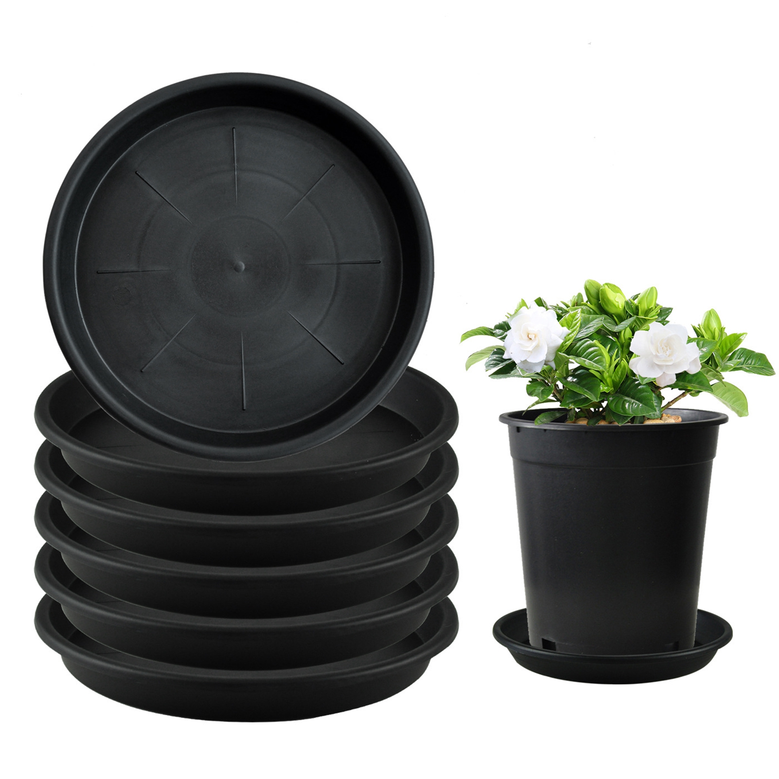 JYS 5Pcs Heavy Duty Plastic Plant Saucer Tray Flower Pot Water Tray Indoors Outdoor Corrosion ...