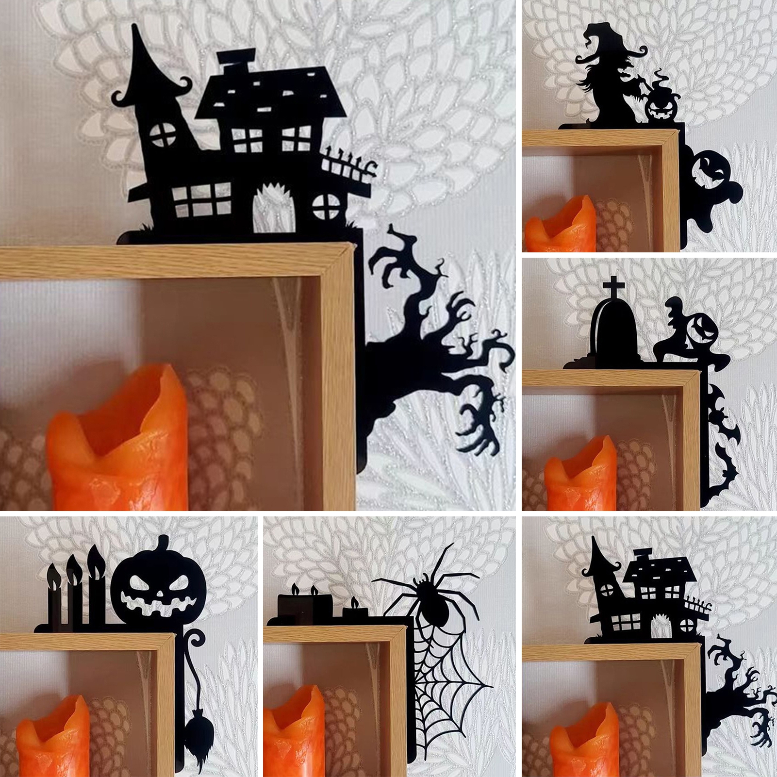 JYS Halloween Door Corner Sign Wooden Black Pumpkin Witch Spider Web ...