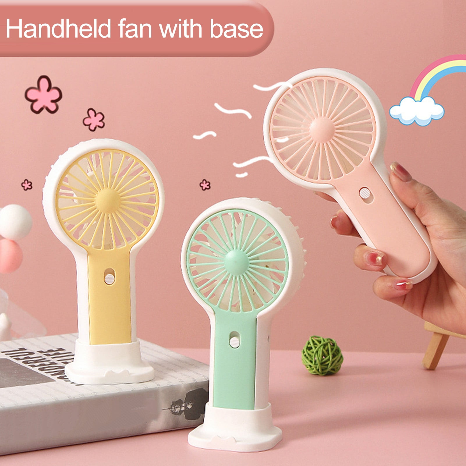 JYS Handheld Fan with Phone Holder Push Button Hands Free Desktop Mini USB Fan Rechargeable ...