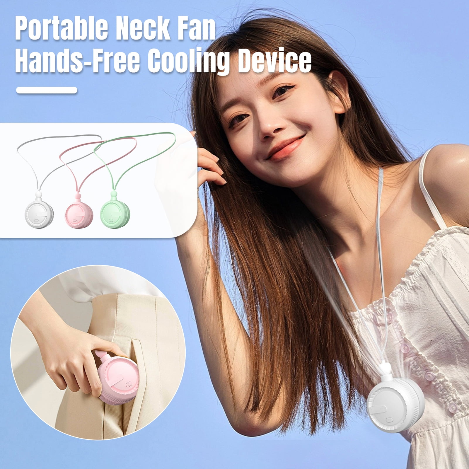 JYS Hands-Free Neck Hanging Fan 360-Degree Adjustable 3 Speed Low Noise ...