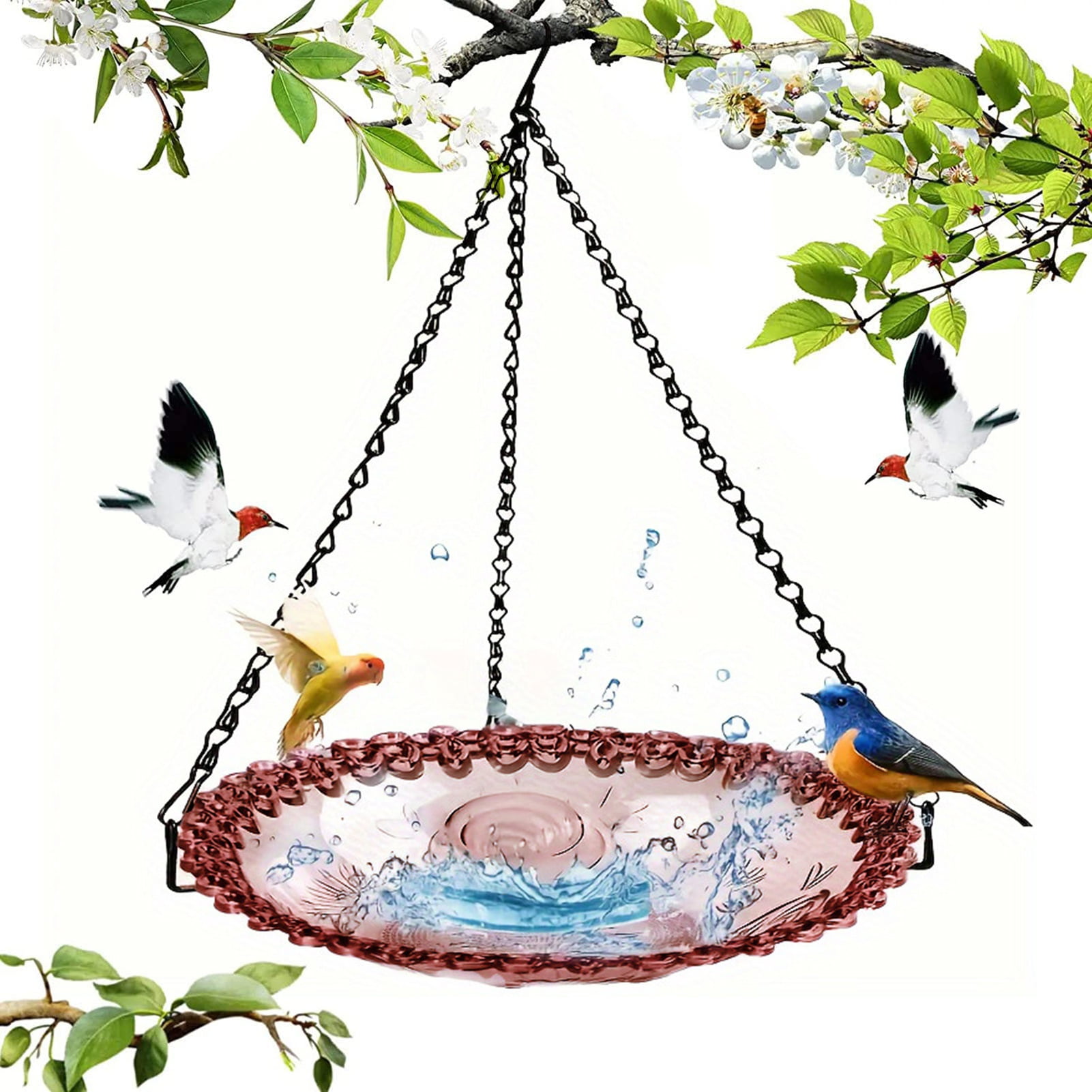 JYS Heavy-Duty Outdoor Bird Bath Water Feeder with Rust-Proof Black Chains Hanging Bird Bath ...