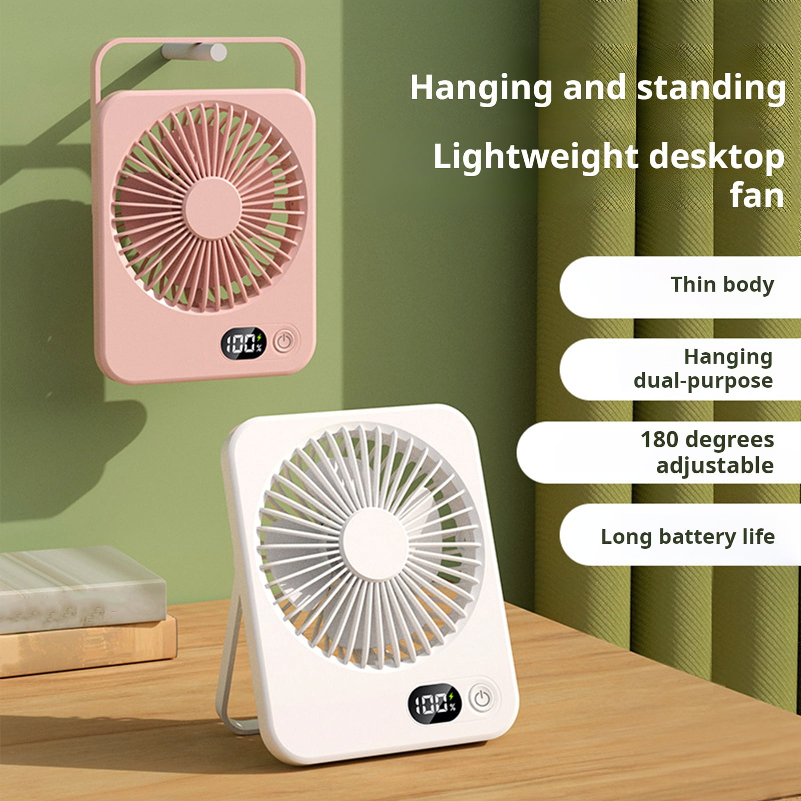 JYS Portable Desk Fan Rechargeable 1200mAh Battery Operated Standing ...
