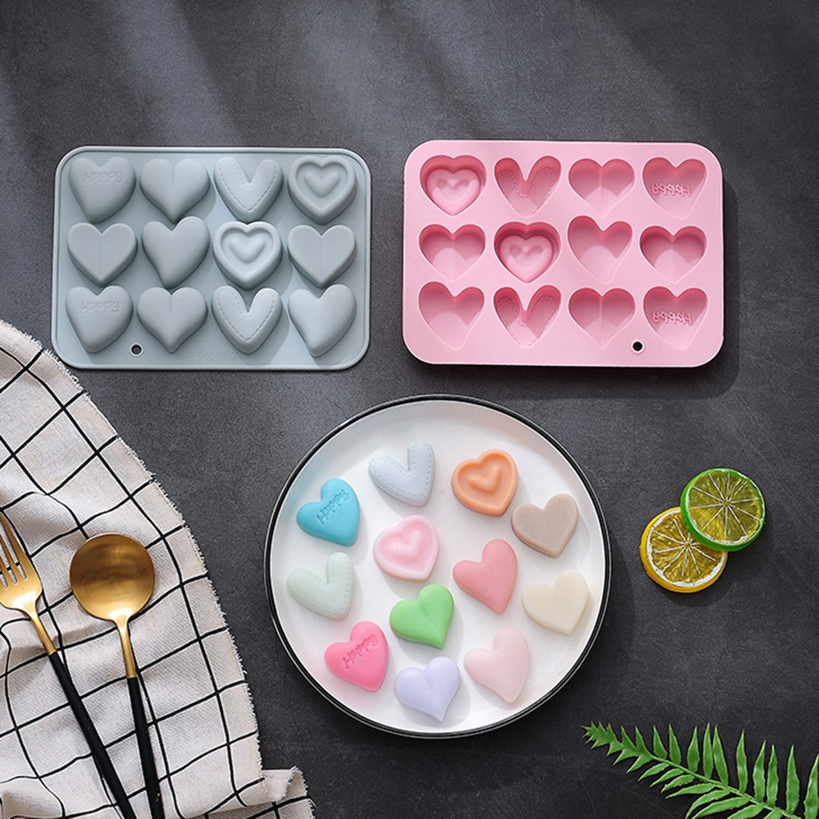 JYS Silicone Moulds 12 Link 6 Different Heart Shape Non-Stick Heat ...