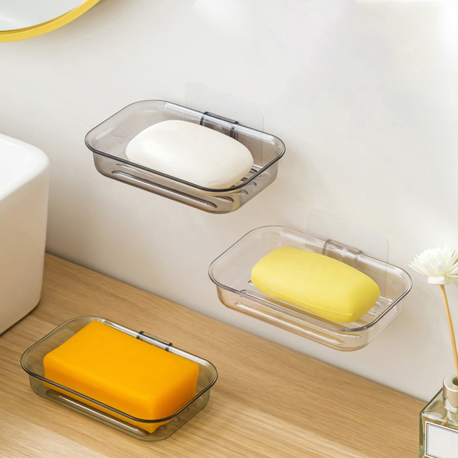 JYS Wall Mount Soap Dish No Drill Modern Clear PET Quick Drain ...