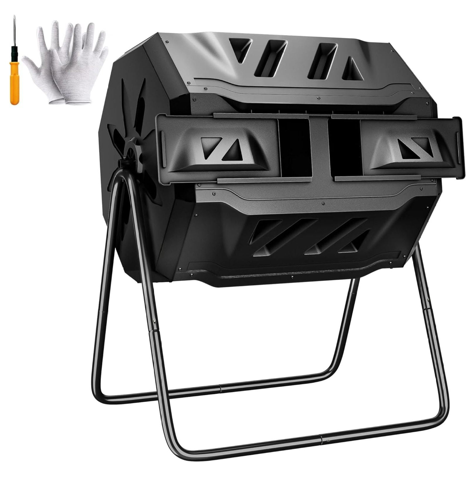 JYUii Compost Bin Outdoor Dual Chamber Tumbling Composter 43 Gallon BPA ...