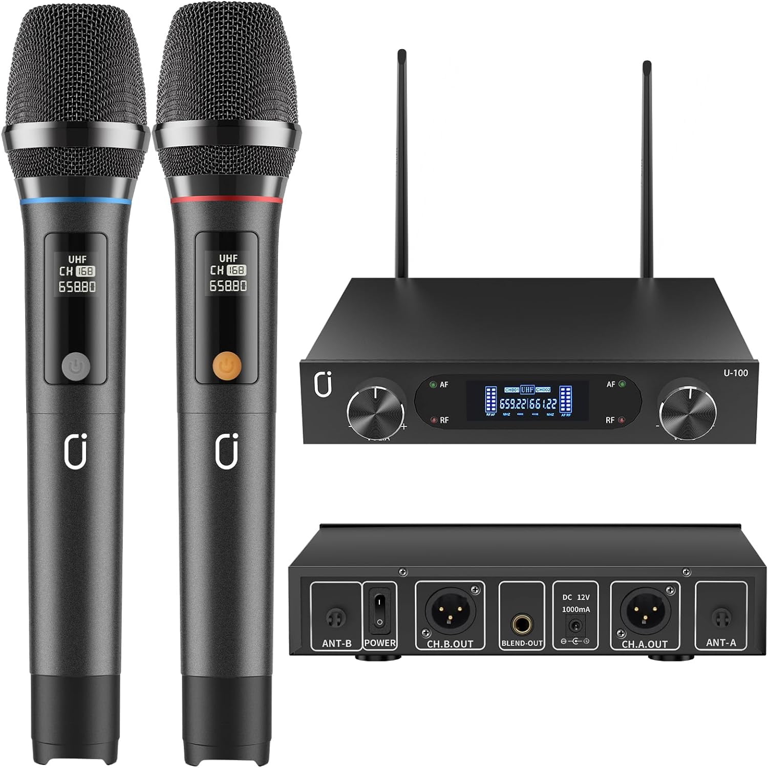 JYX Wireless Microphones System Set, Professional UHF Dynamic Microphone for Singing, Speech, PA ...