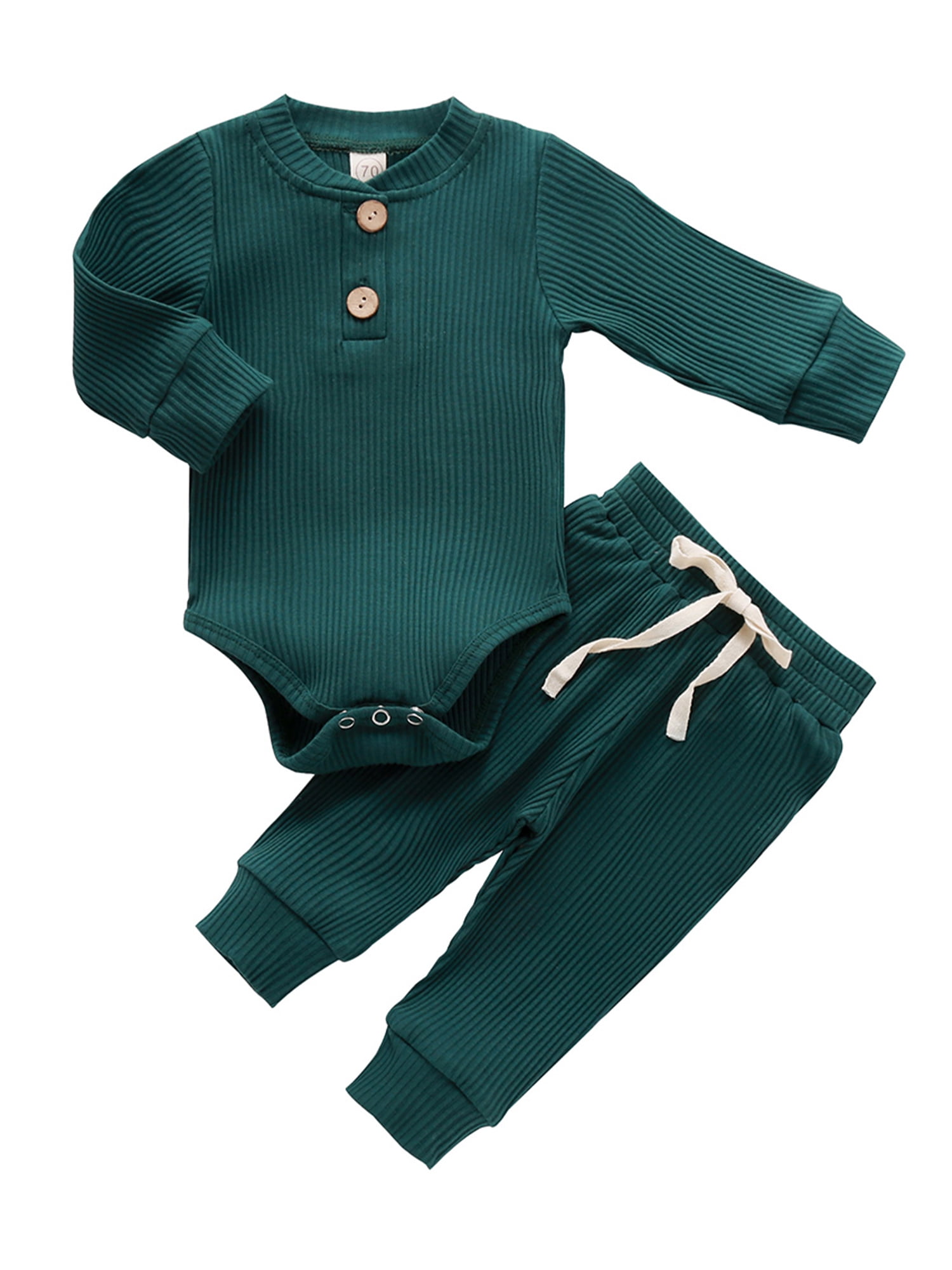 JYYYBF 0-24months Newborn Baby Boy Girl Clothes Ribbed Long Sleeve Romper and Pants Fall Winter ...