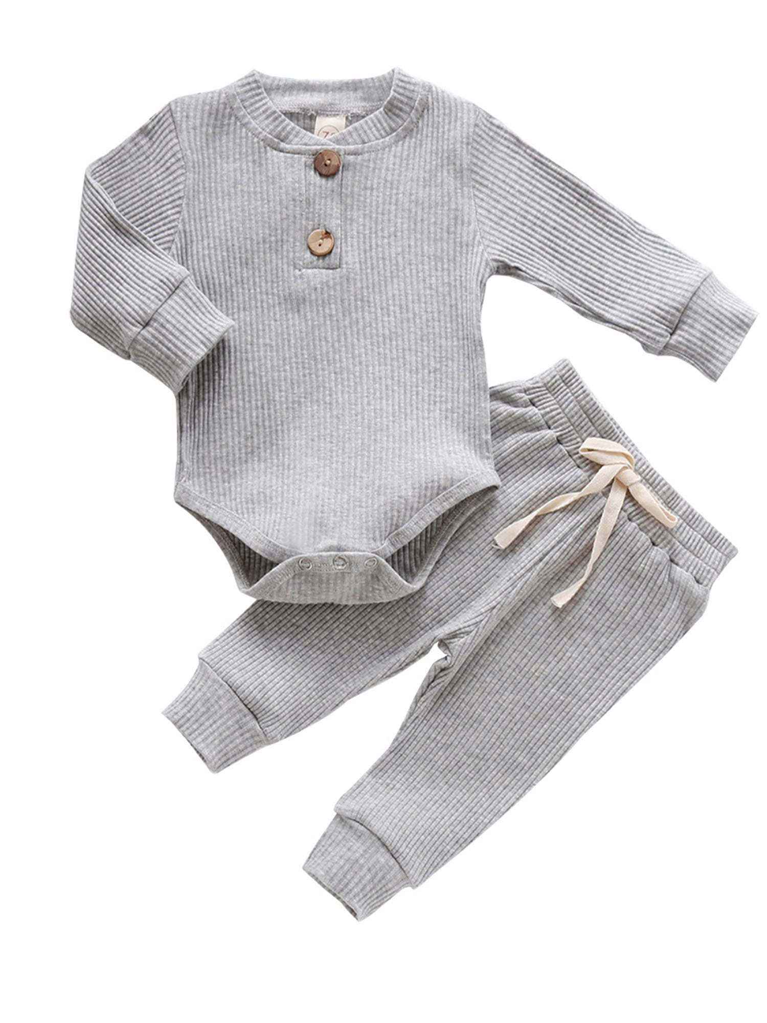 JYYYBF 0-24months Newborn Baby Boy Girl Clothes Ribbed Long Sleeve Romper and Pants Fall Winter ...