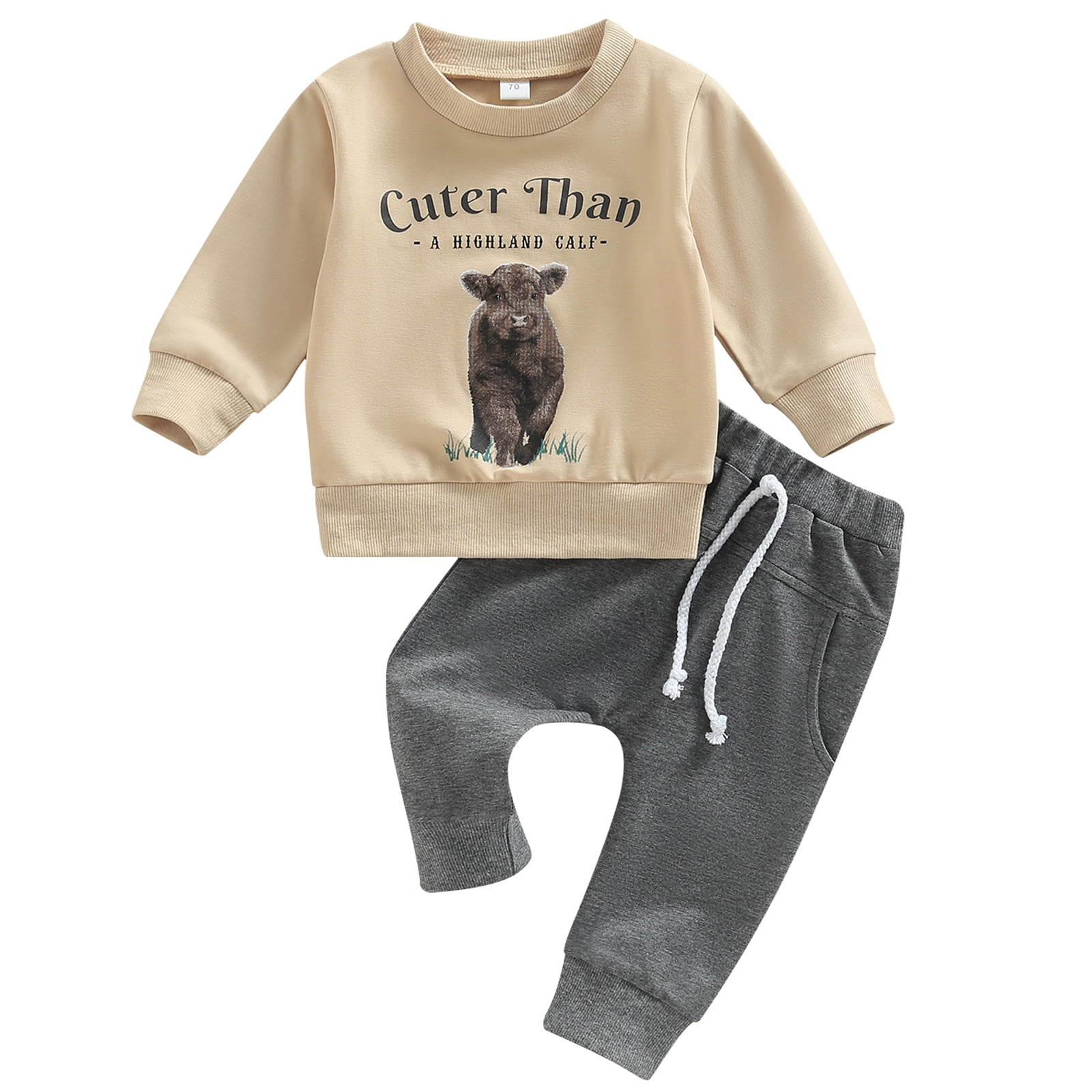 JYYYBF 2PCS Kids Baby Boy Outfits Set Western Clothes Cow Print Sweatshirt Top and Pants Fall ...