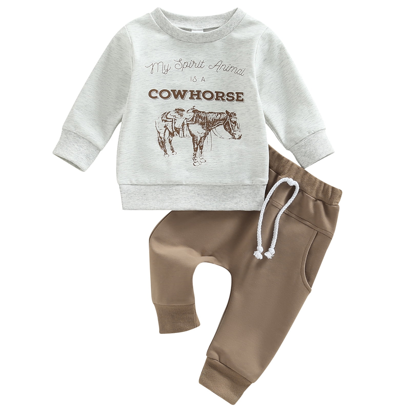 JYYYBF 2PCS Kids Baby Boy Outfits Set Western Clothes Cow Print Sweatshirt Top and Pants Fall ...