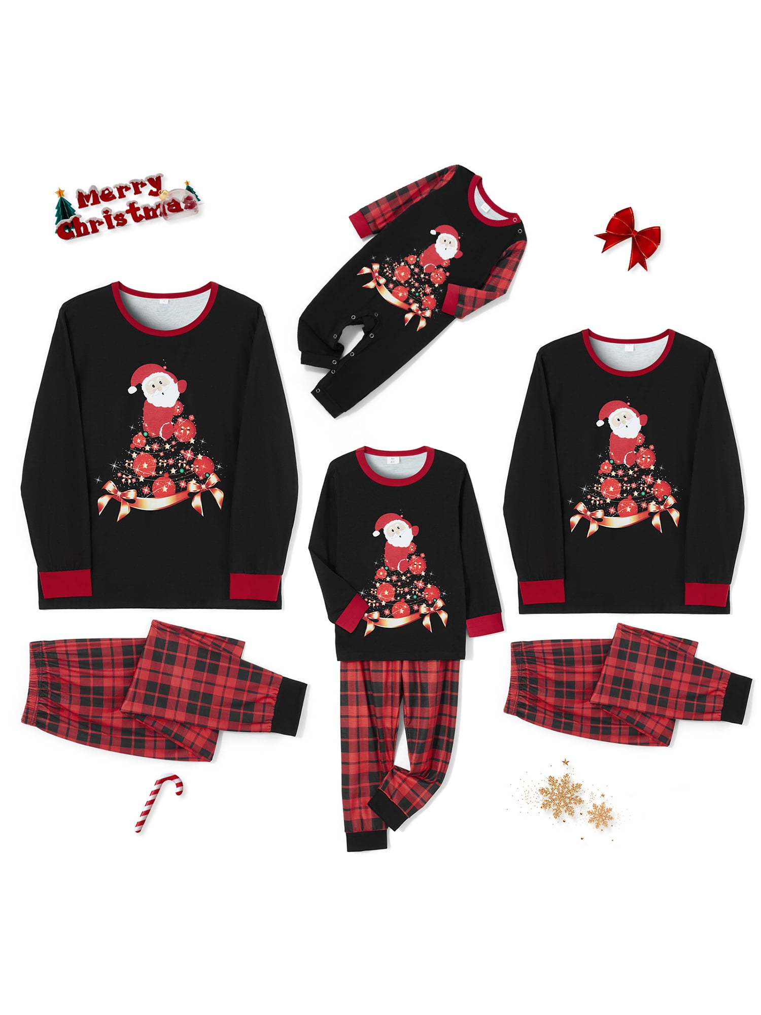 JYYYBF Family Matching Pajama Sets Cute Cartoon Santa Print Long Sleeve ...