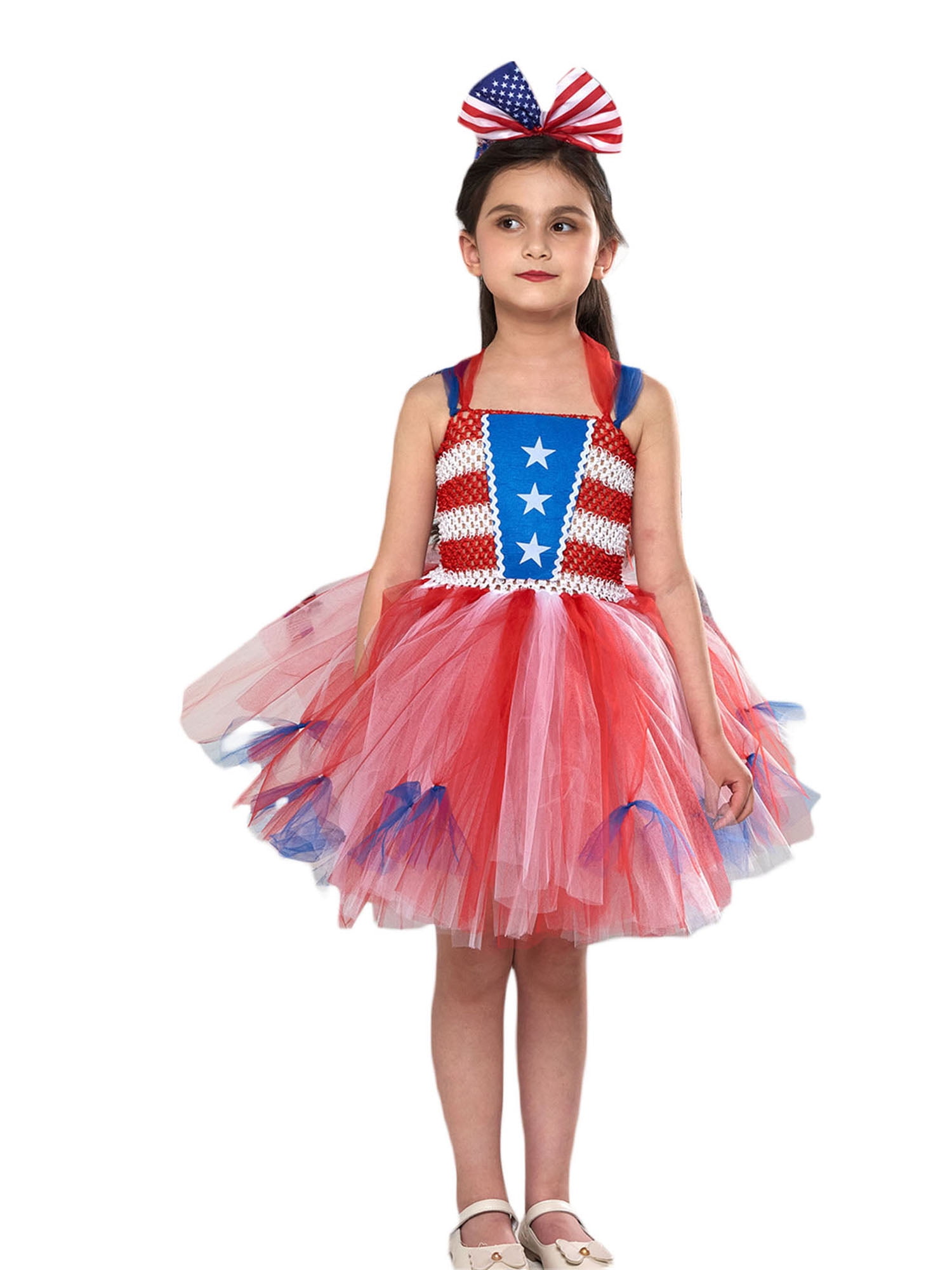 JYYYBF Girl 4th of July Costume Star Pattern Sleeveless Tulle Dress ...