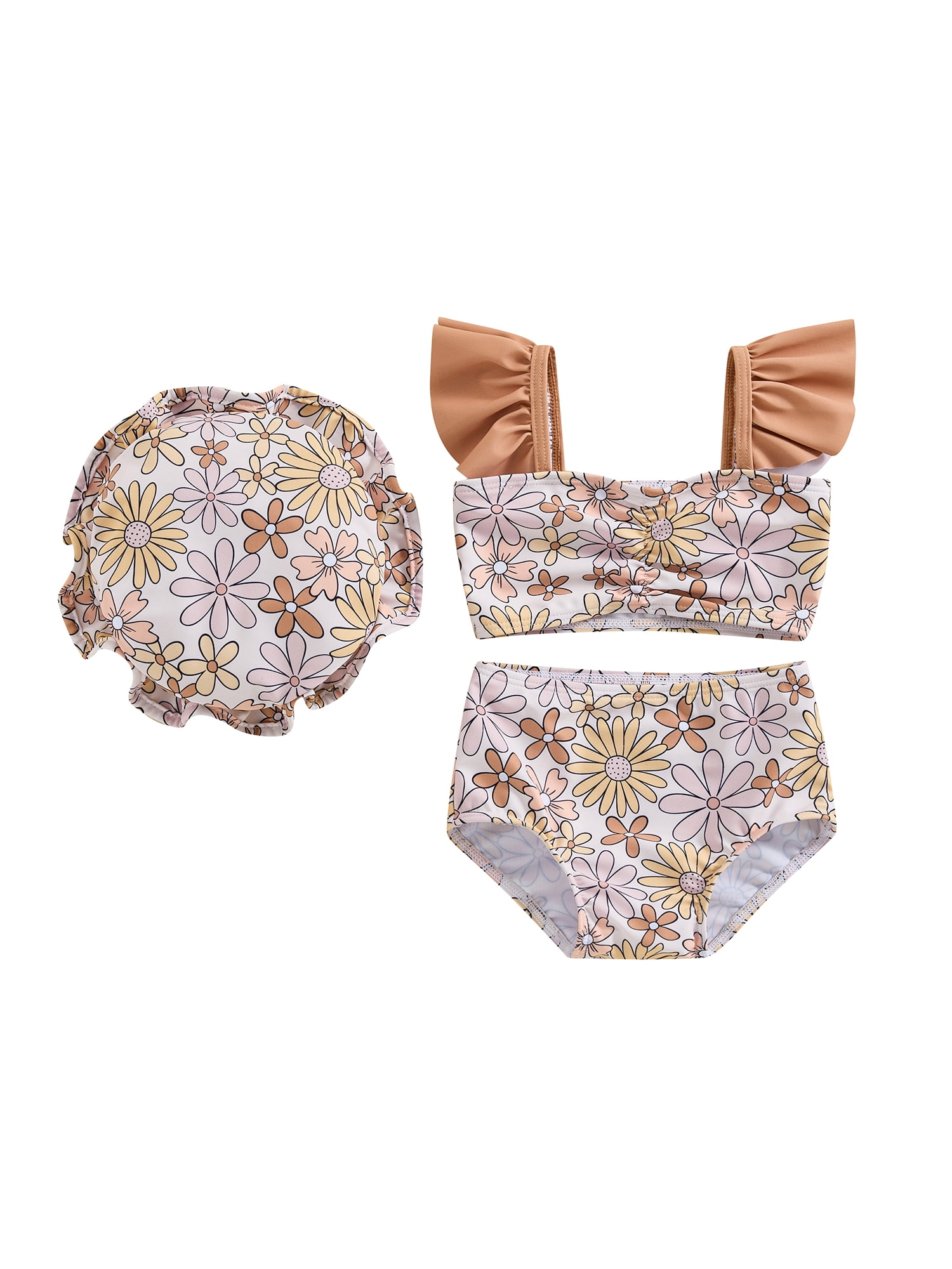 JYYYBF Girls Beach Swimwear 3 Piece Swimsuits Floral Print Flying ...