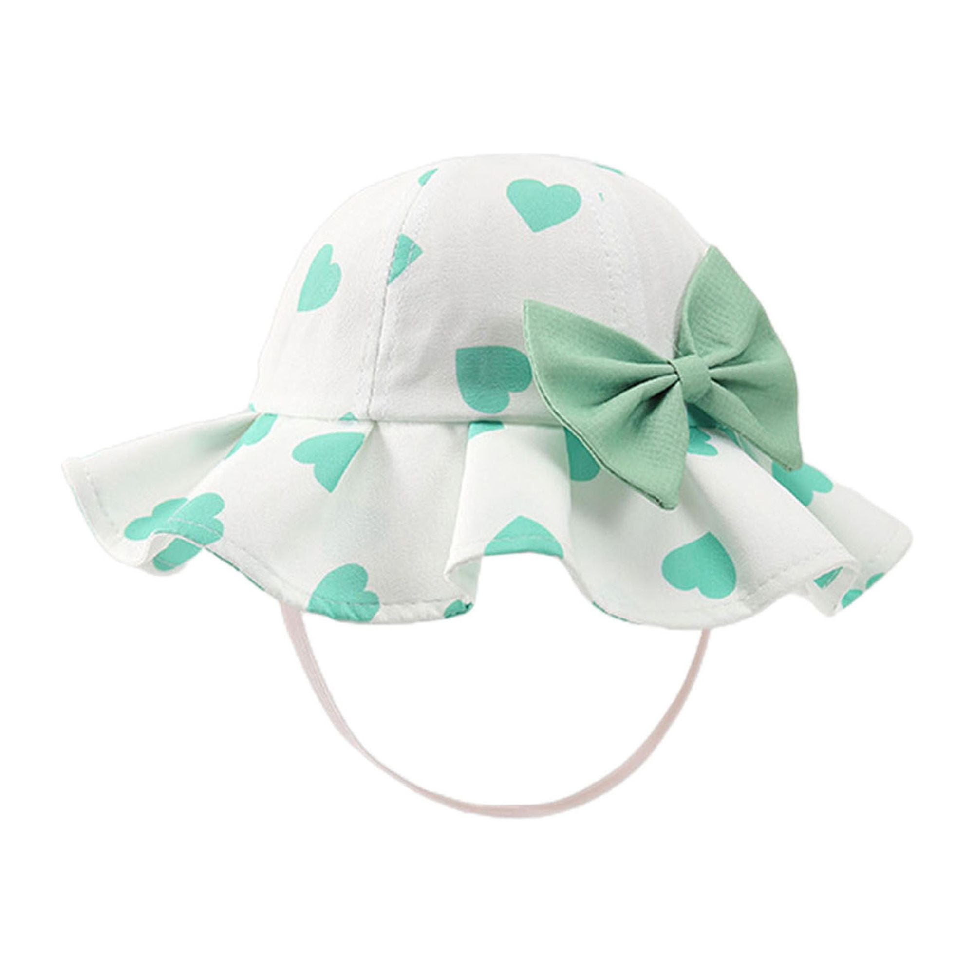 JYYYBF Kids Girl Bucket Hat Heart Print Cute Bow Summer Beach Sun Hat ...