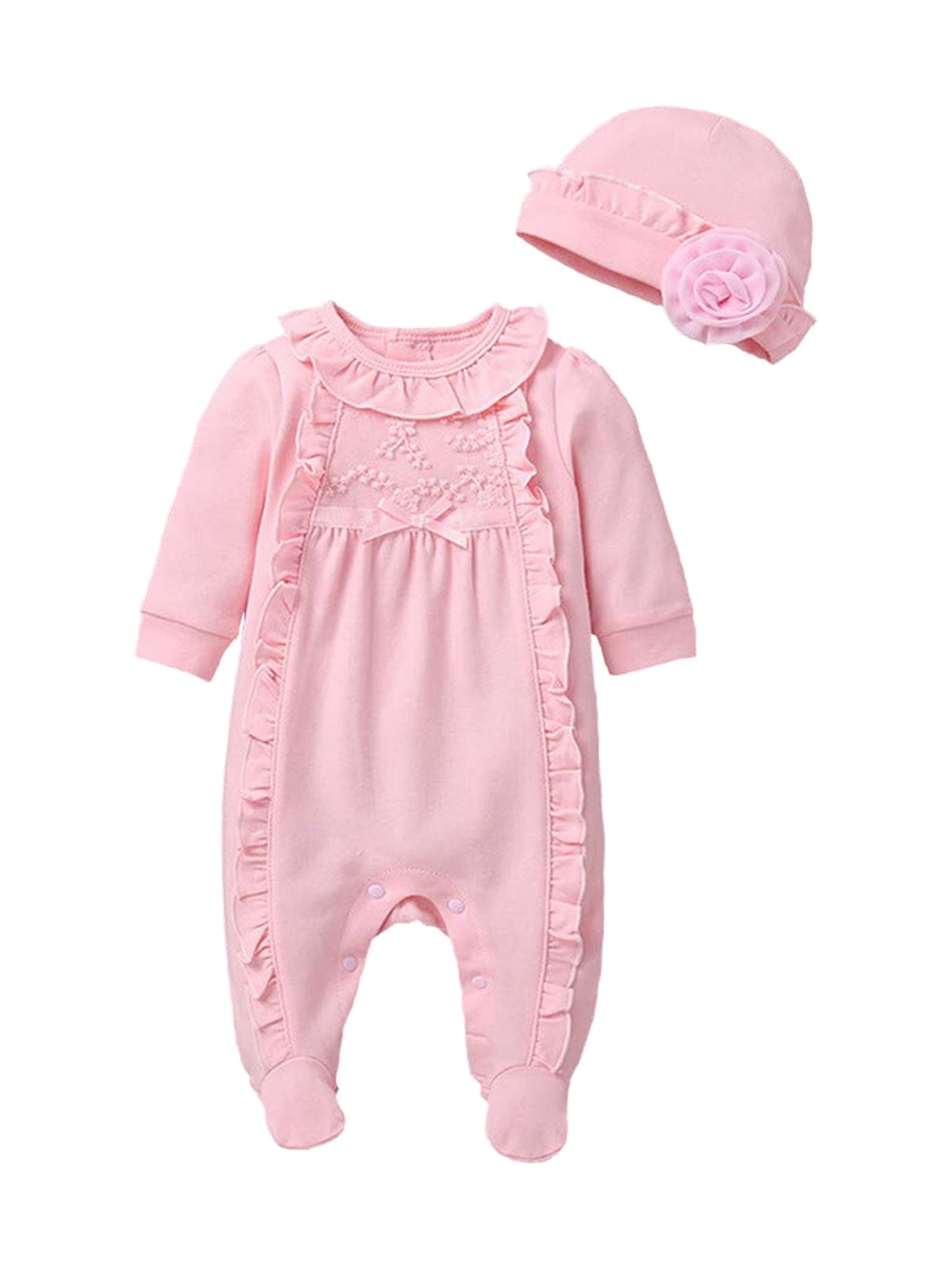JYYYBF Newborn Baby Girl Romper Long Sleeve Ruffled Bodysuit Playsuit ...