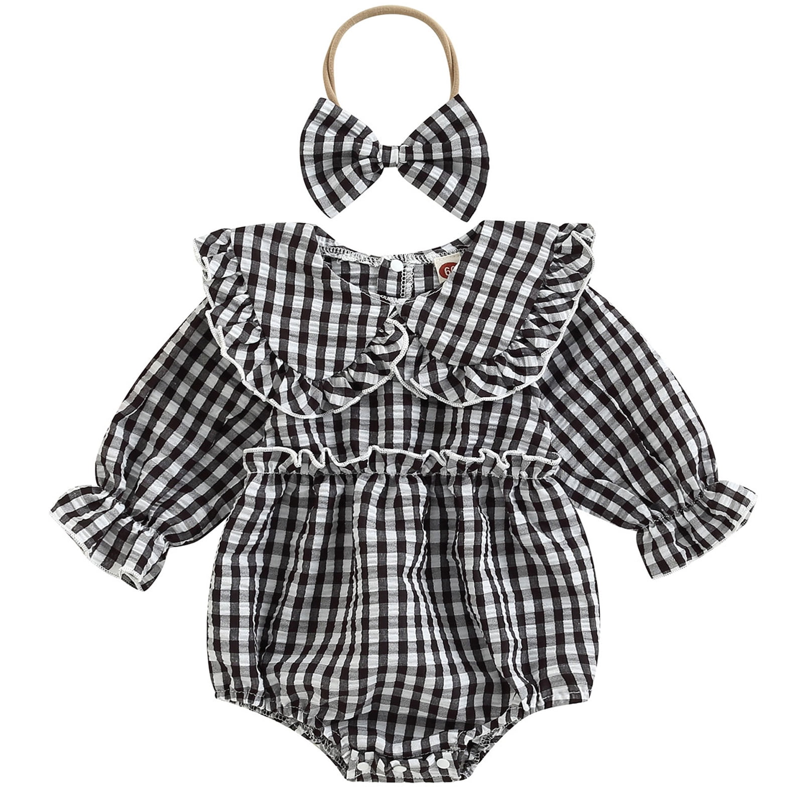 JYYYBF Newborn Baby Girl Romper Plaid Ruffle Doll Collar Bodysuit ...