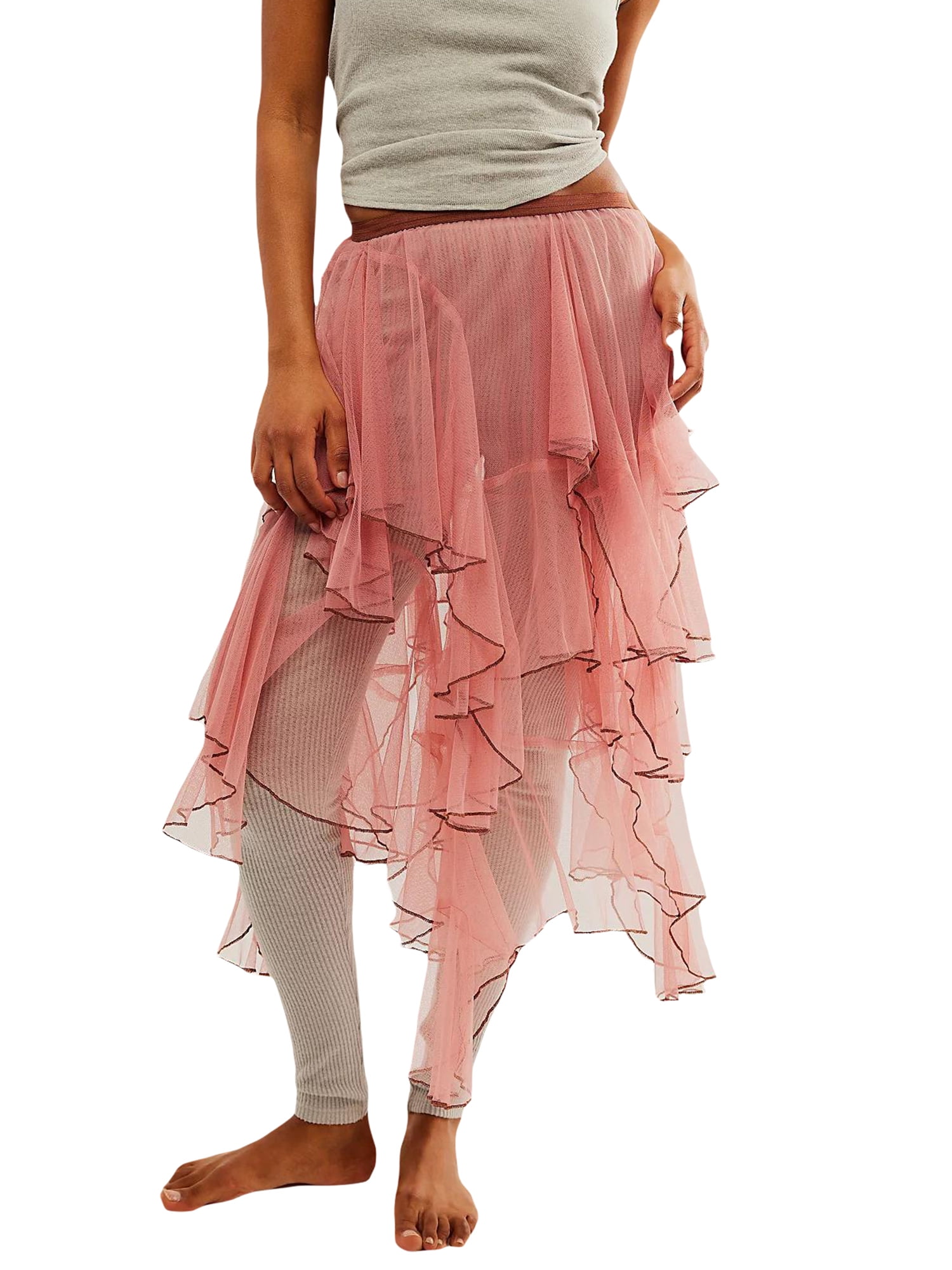 JYYYBF Women Sheer Tulle Skirt Casual Summer Irregular Layered Ruffle ...