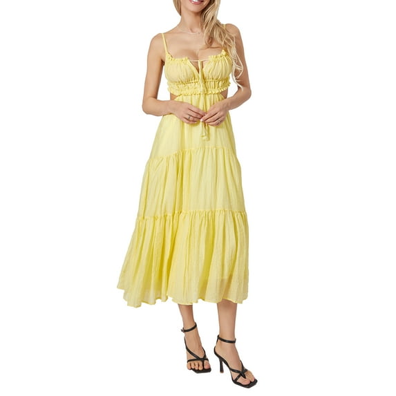 JYYYBF Women Summer Casual Long Dress Solid Color Tie-Up Sleeveless ...