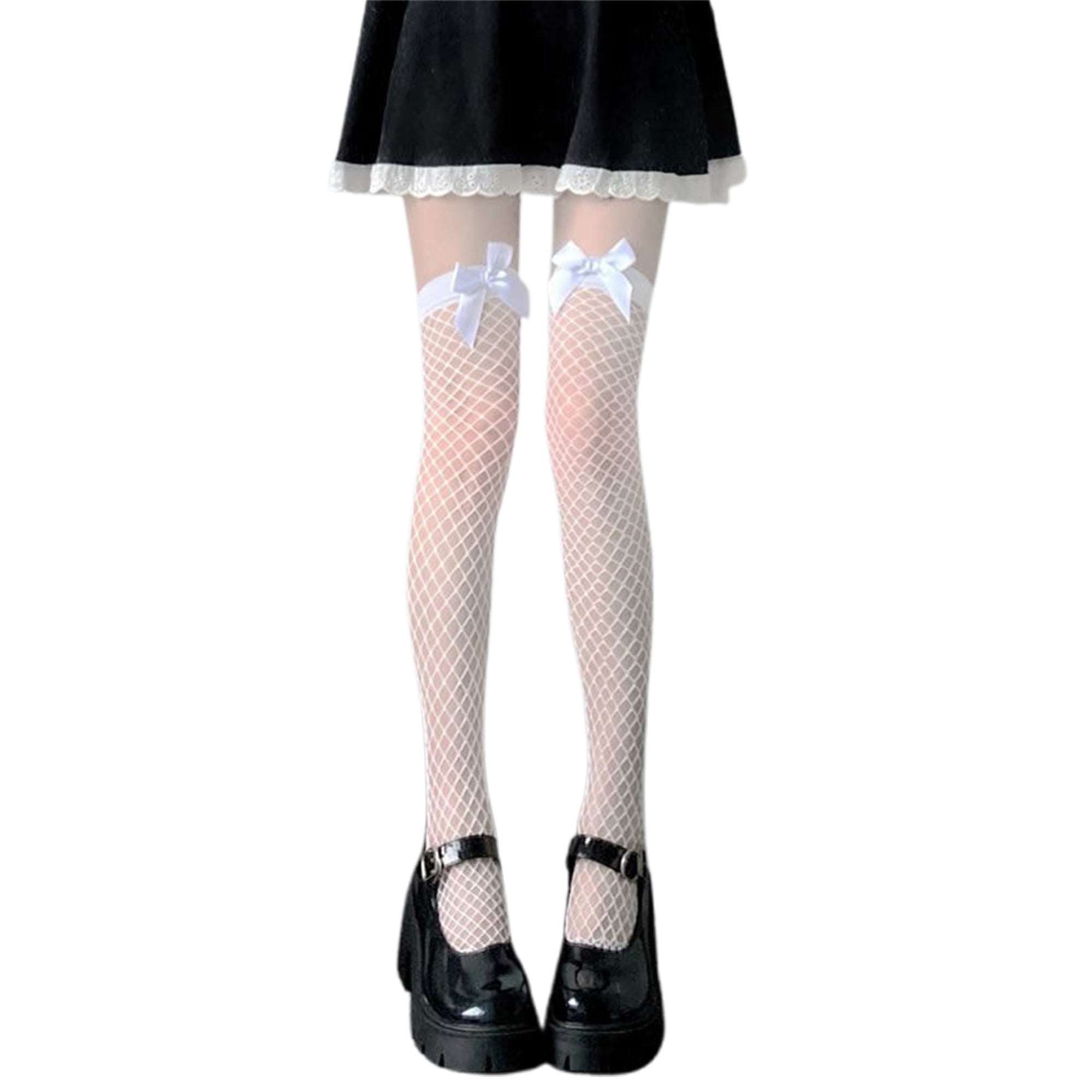 JYYYBF Women Thigh High Fishnet Socks 3D Bow Mesh Sheer See Through ...