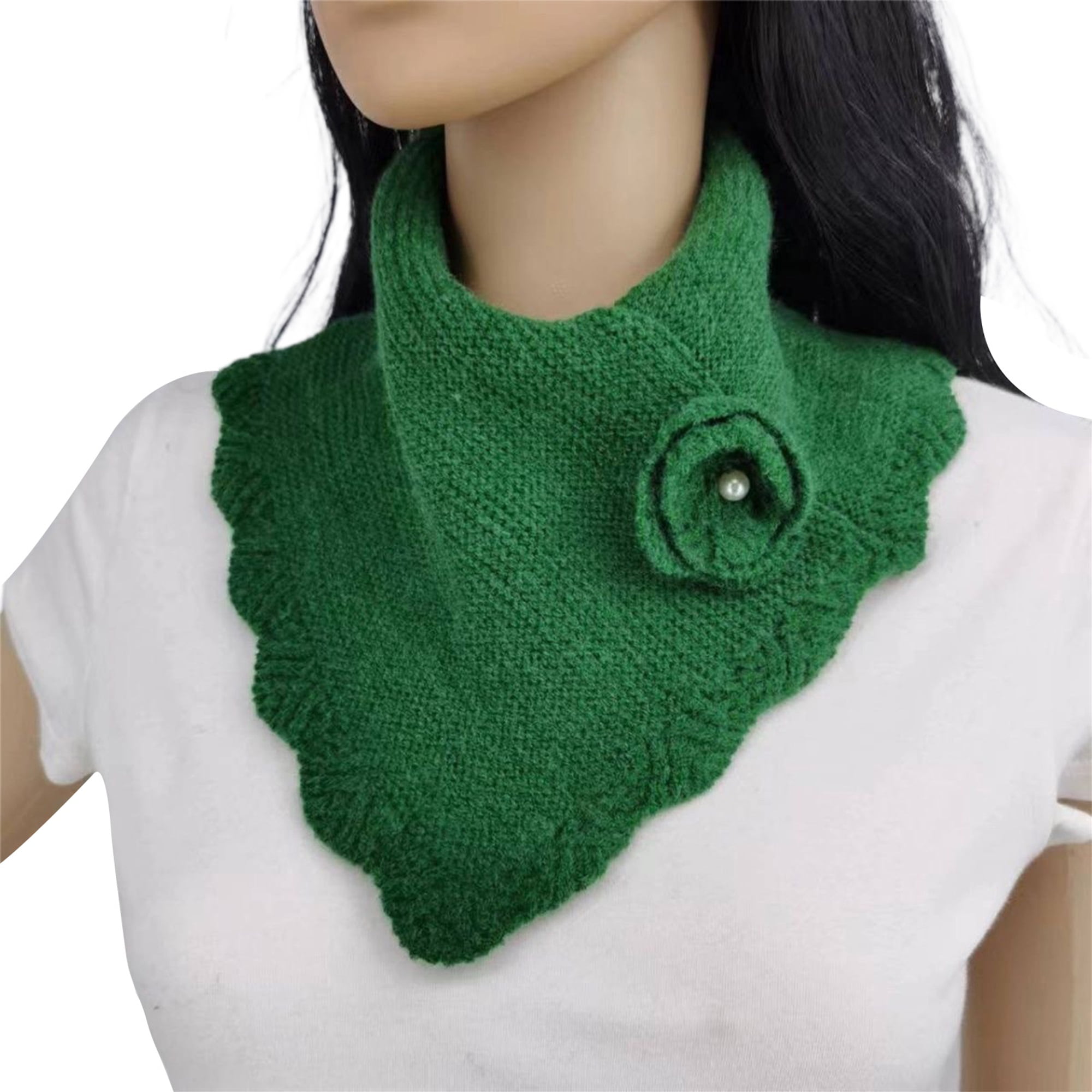 JYYYBF Women Triangle Neck Scarf 3D Pearl Flower Fake Turtleneck Collar ...