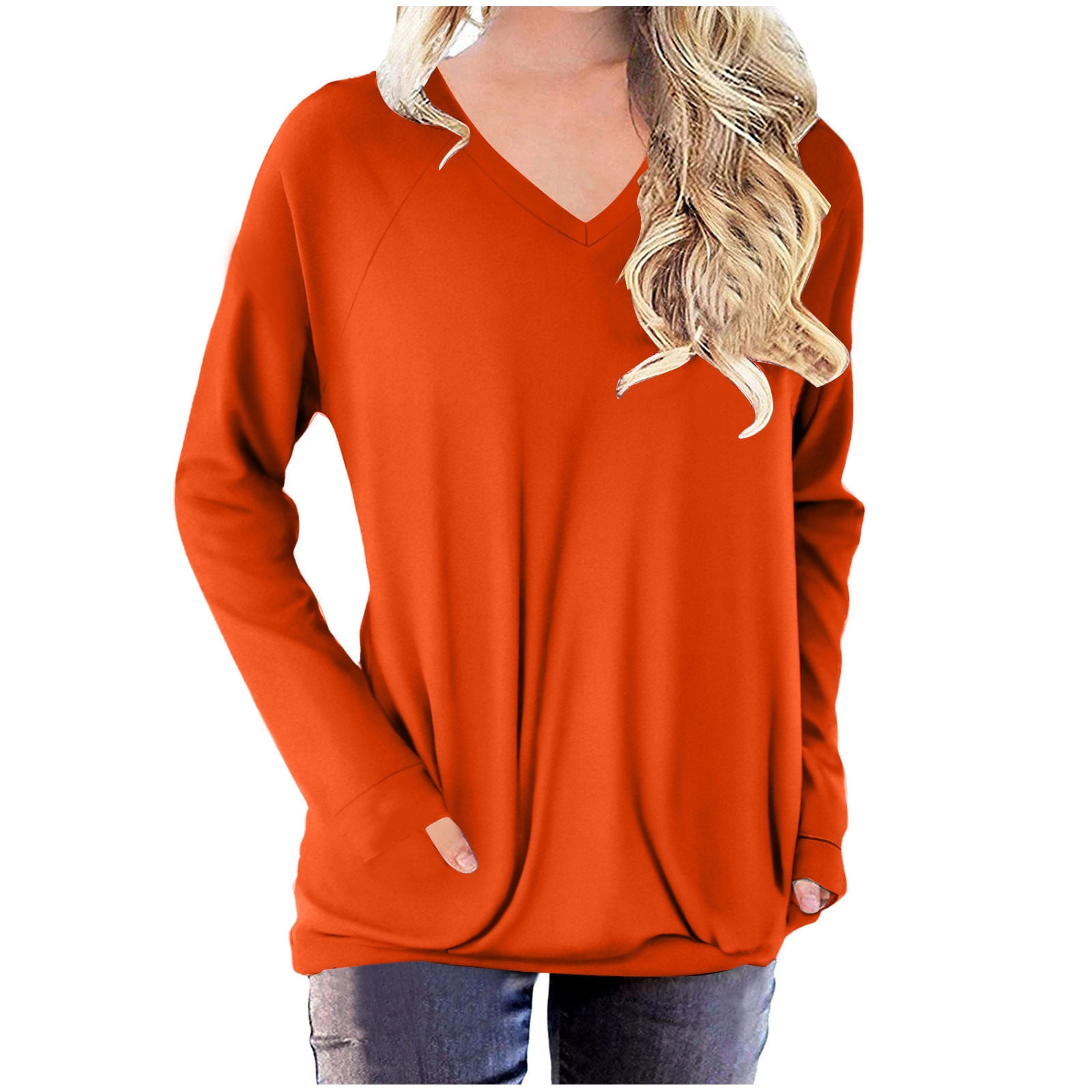 JYnXIANTI Long Sleeve Shirts for Women V Neck Soft Comfortable Tops ...