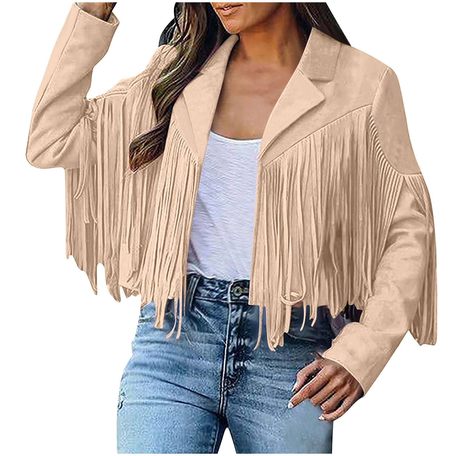 JYnXIANTI Women's Fringe Jackets Casual Fashion Lapel Long Sleeve ...