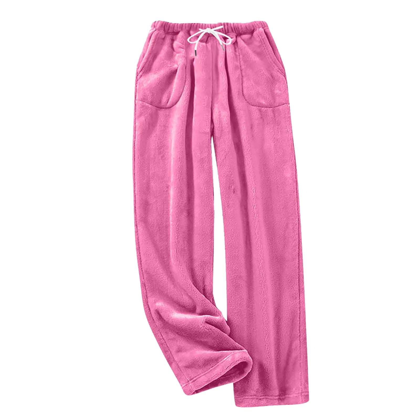 JYnXIANTI Women's Fuzzy Pajama Pants Comfy Warm Fleece Wide Leg Pj ...