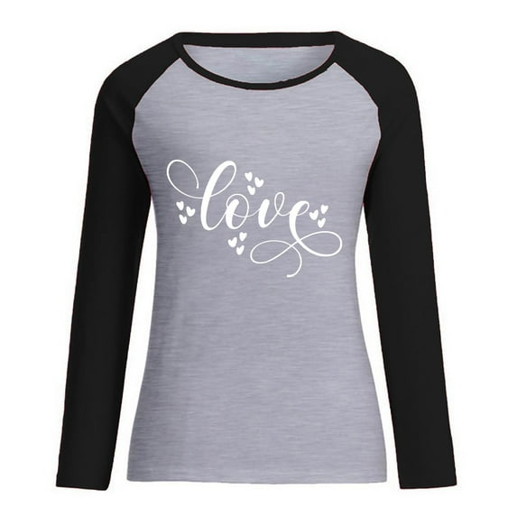 JYnXIANTI Womens Valentines Shirts Color Block Long Sleeve Tops Round ...