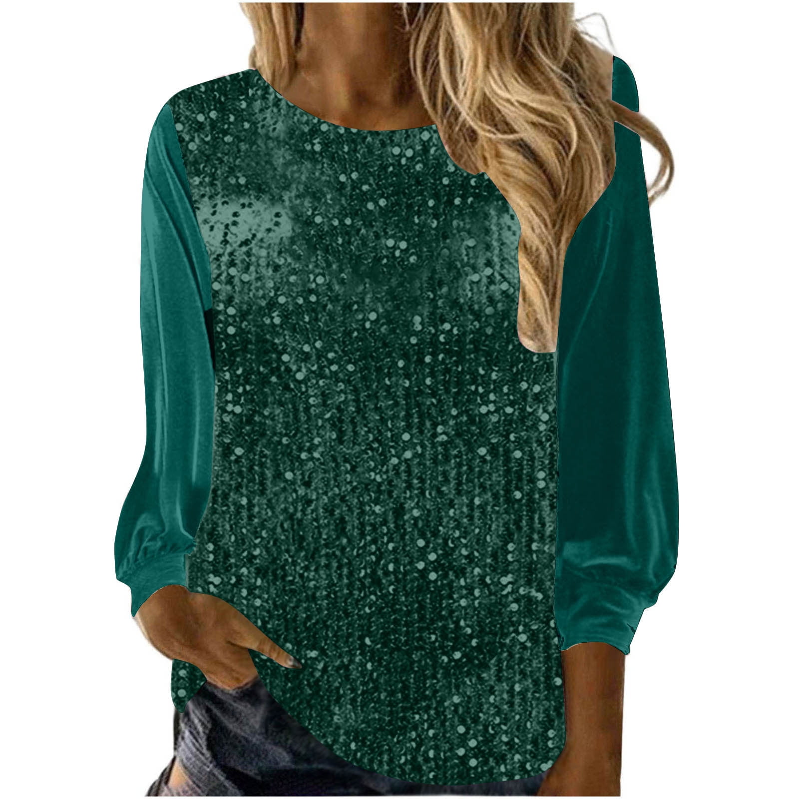 JYnXIANTI Womens Velvet Tops Sequin Sparkly V Neck Long Sleeve Shirts ...
