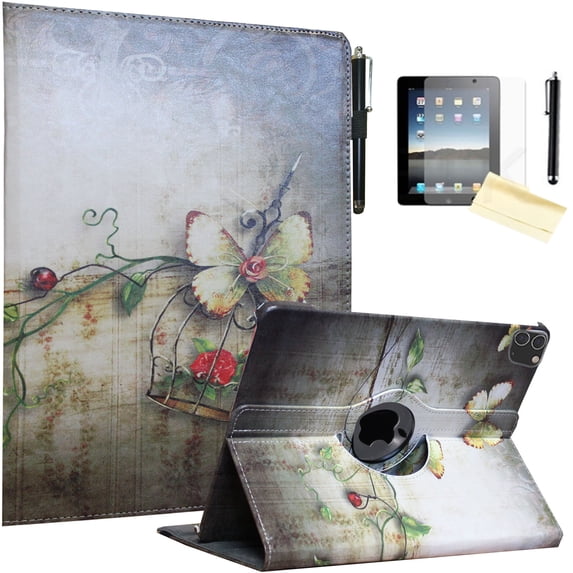 JYtrend iPad Pro 12.9 3rd-6th Gen Case, Butterfly Print, Rotating Stand ...