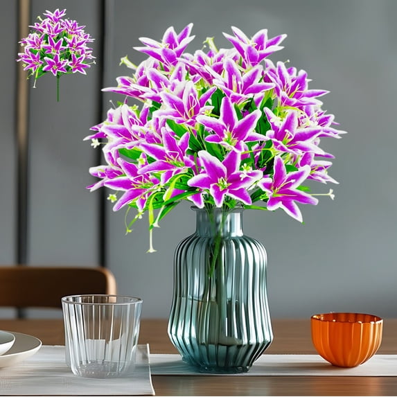 JZCHUNTOY 18 Heads Artificial Baby Breath Lily Bouquet, Realistic Faux ...
