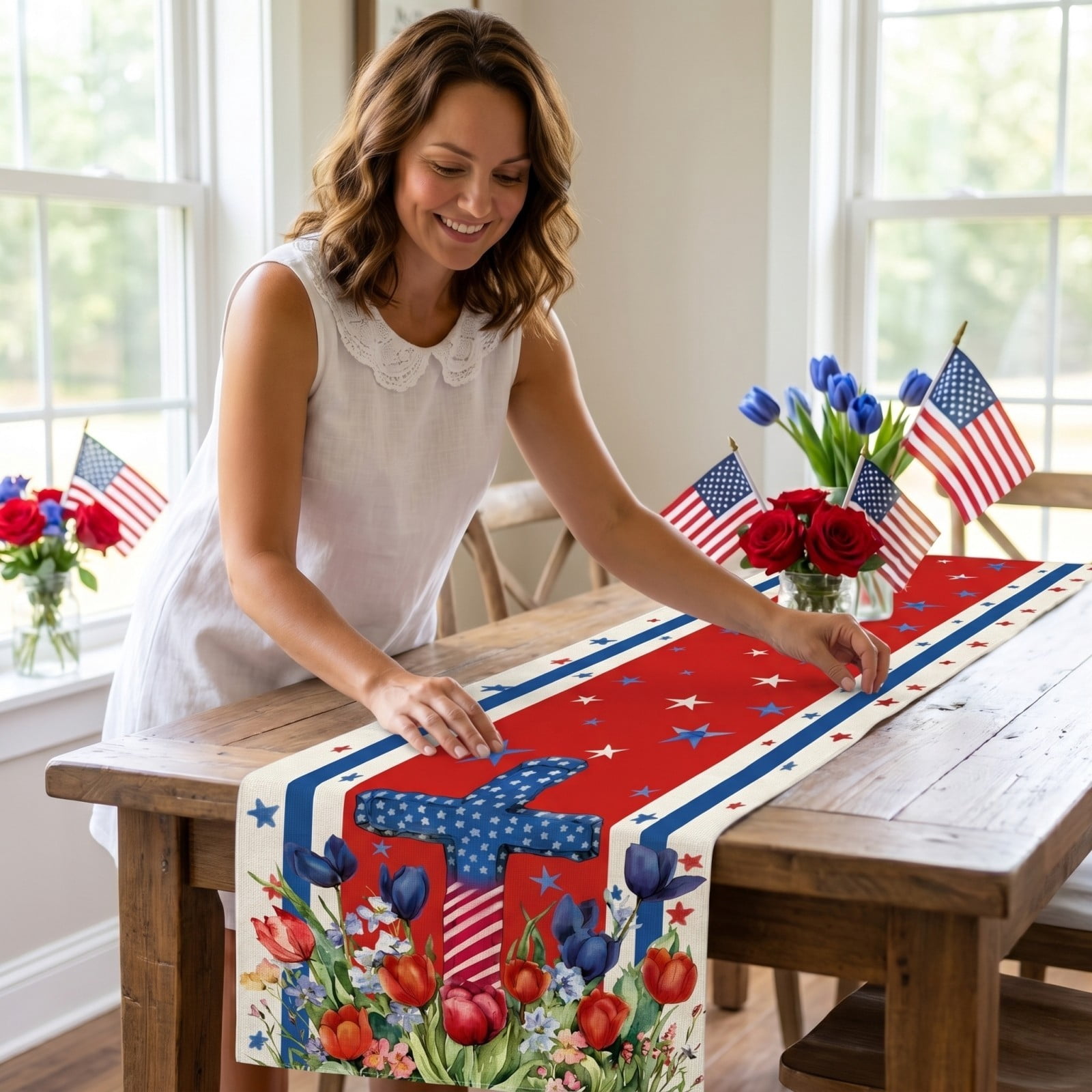 JZCHUNTOY Independence Day Table Runner 6x1.08ft, Polyester Printed ...