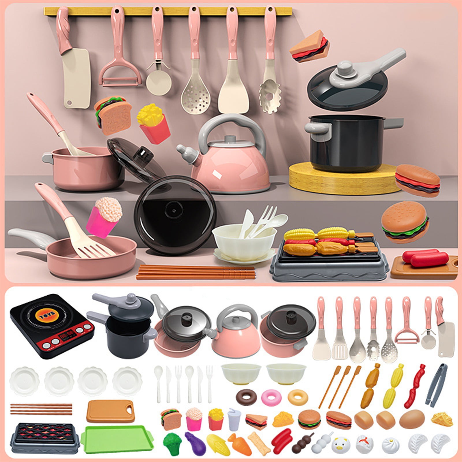 JZCHUNTOY Kids Play Kitchen Set - Pretend Cutting Toy with Realistic ...