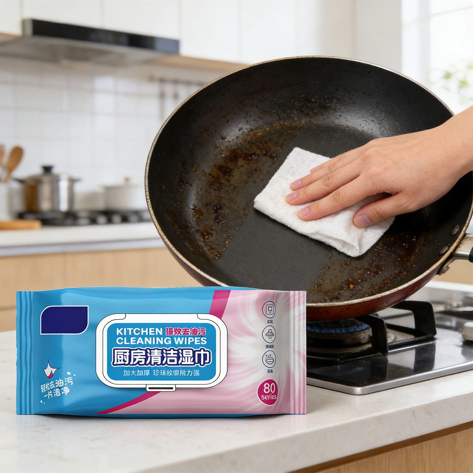 JZCHUNTOY Kitchen Stain Removal Wipes 80pcs No Wash Cleaning Wipes ...