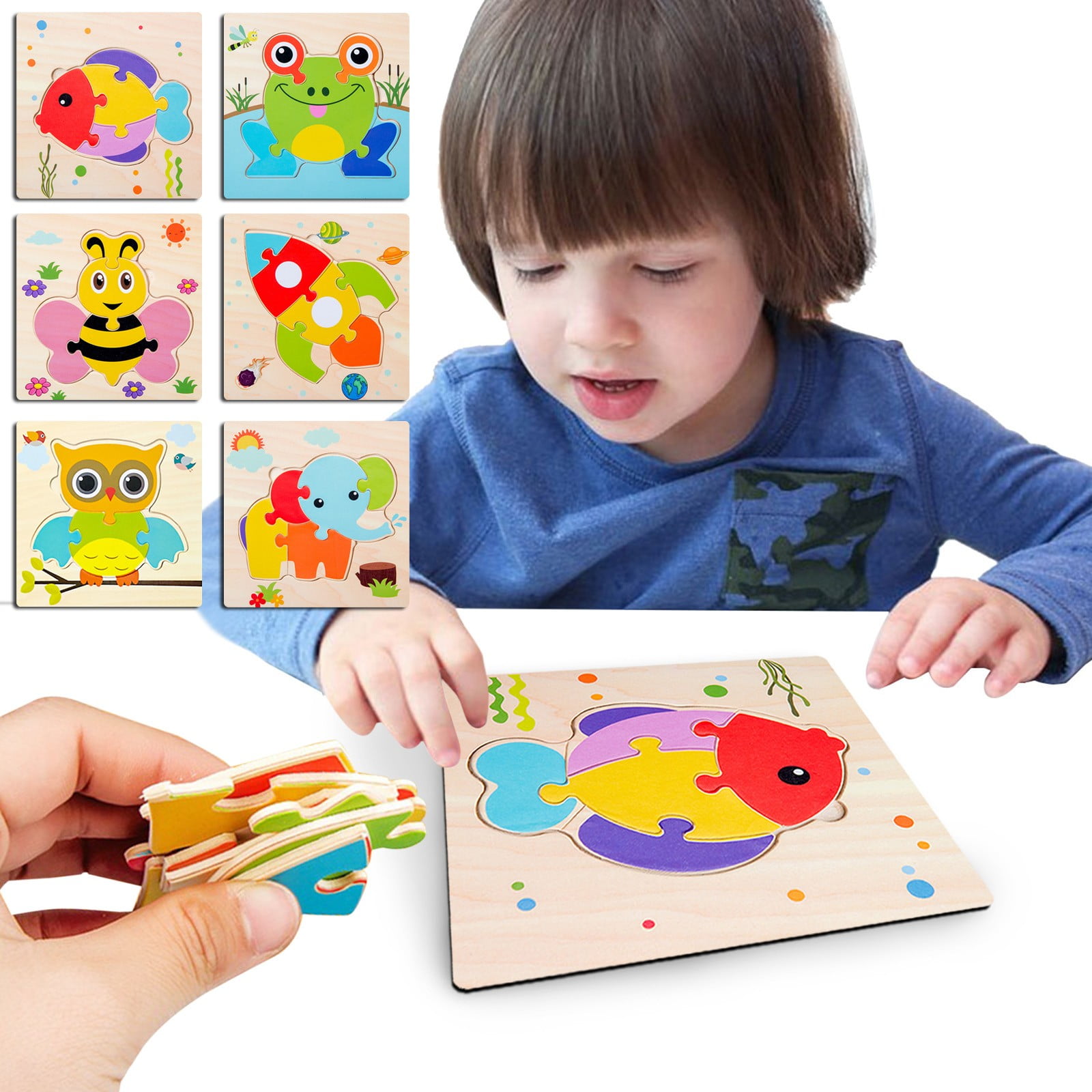 JZCHUNTOY Wooden Snap Puzzle for Kids – 6PC Tangram Snap Puzzle Set ...