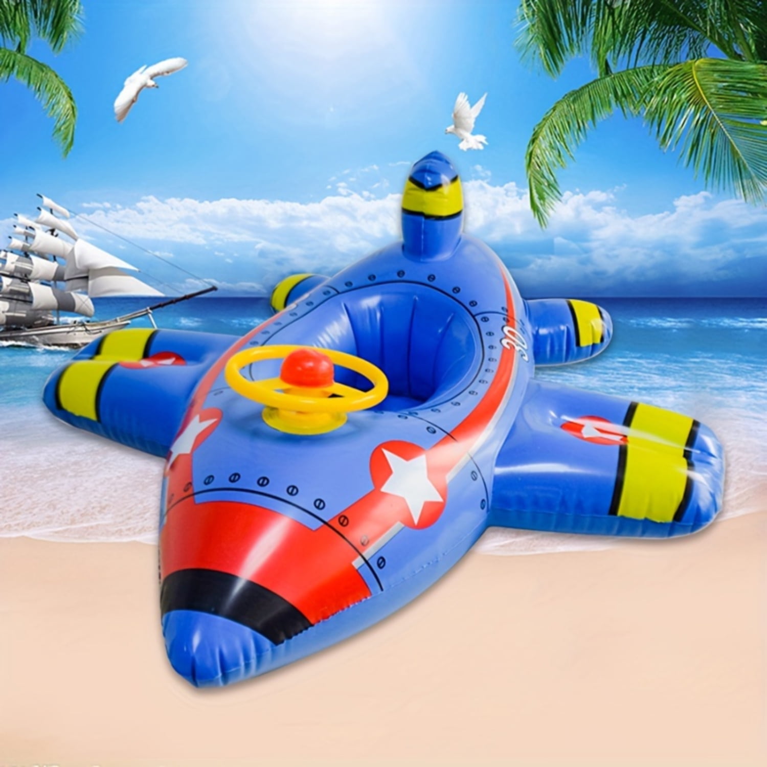 JZJDEWLO Inflatable Airplane Pool Float with Sunshade - Cartoon Space ...