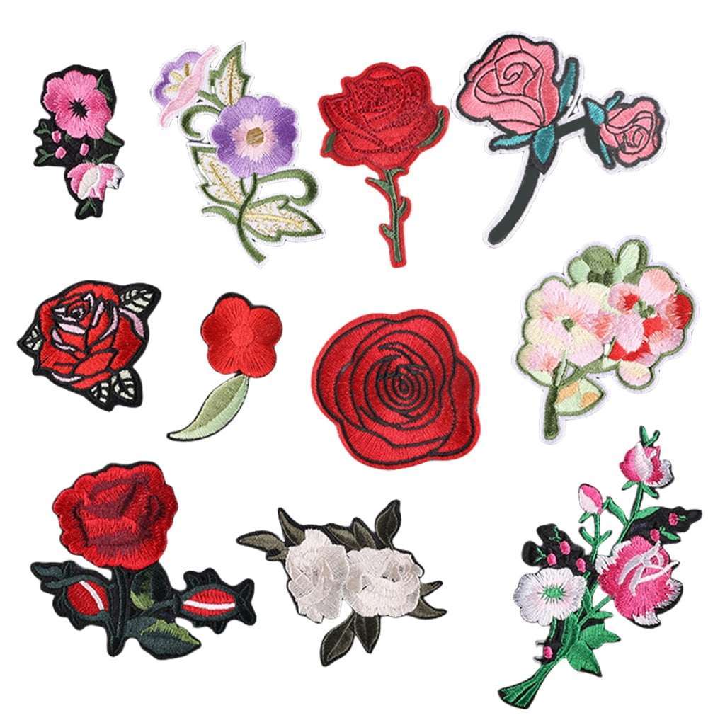 JZROCKER 11Pieces Rose Flower Iron On Embroidered Patches Embroidered ...