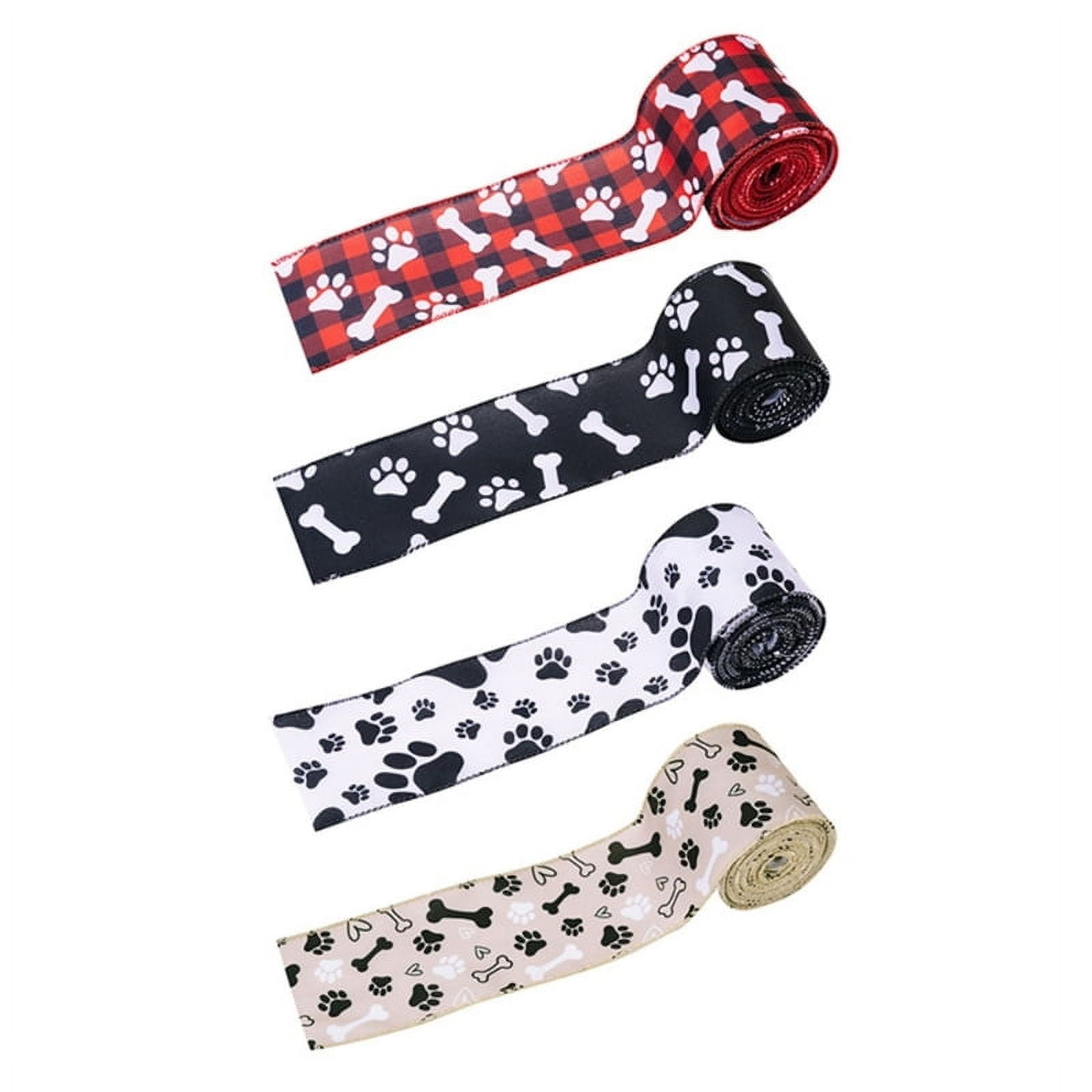JZROCKER 4 Roll Dog Paw Ribbon Dog Bone Ribbon for Gift Package Bows ...
