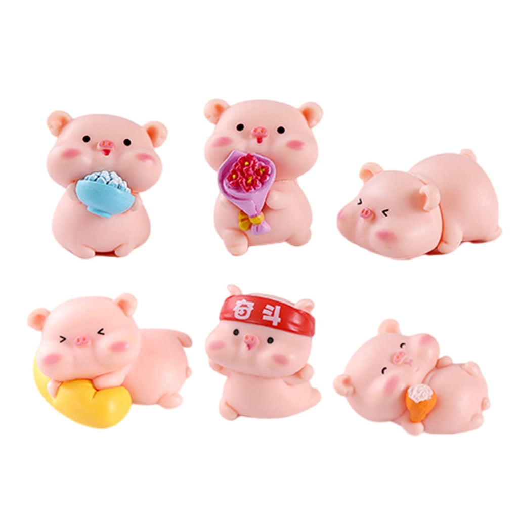 JZROCKER Collection of 6 Piggy Figures Cartoon Pigs Miniature Ornaments ...