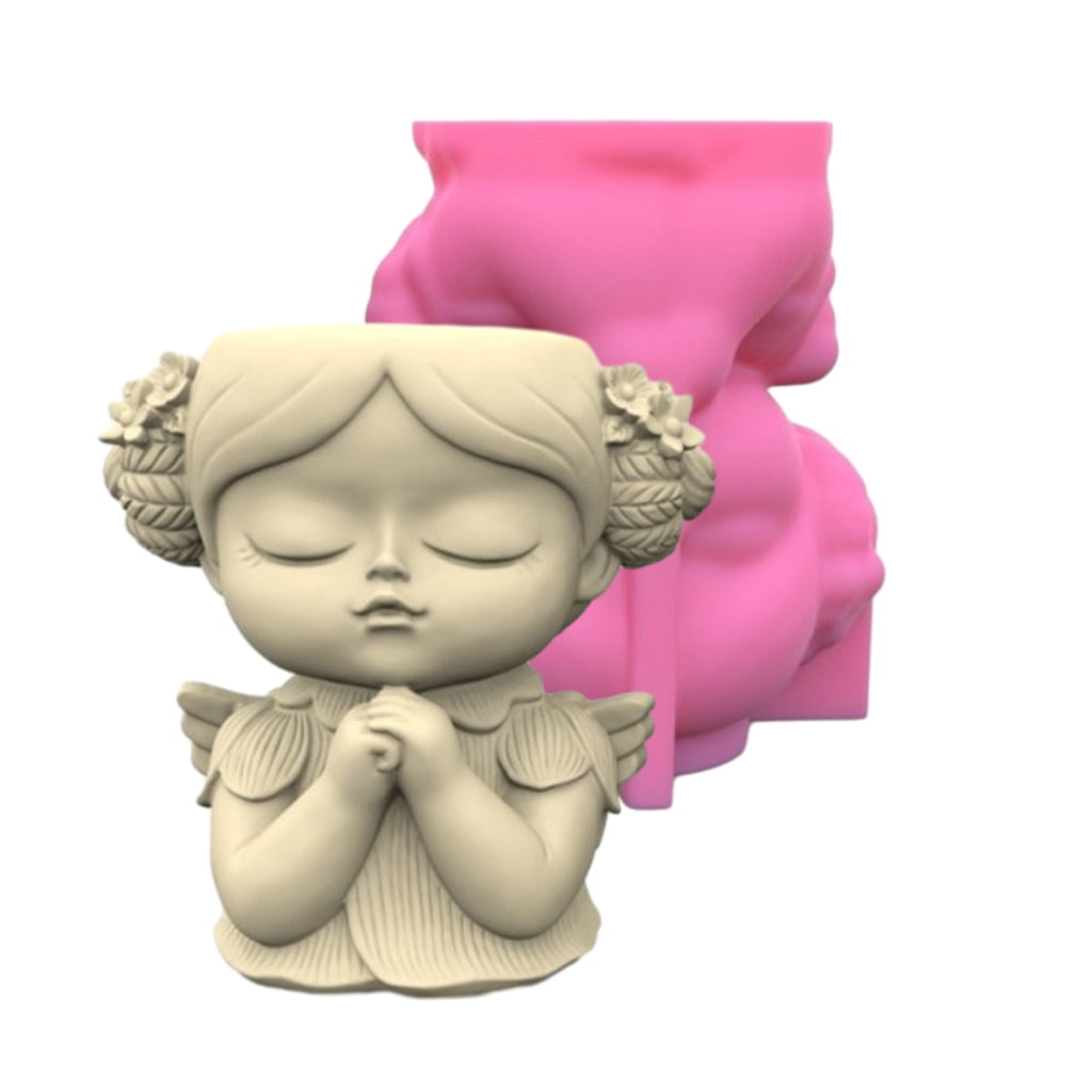JZROCKER Flower Pots Cement Silicone Mold Prayer Girl Succulent Planter ...