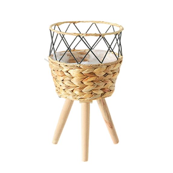 JZROCKER Plant Stand with Wooden Leg Cattail Flowerpots Storage Shelf ...